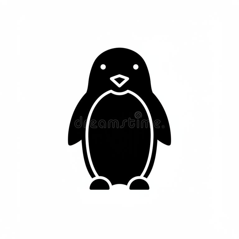 Silhouette Graphic of a Stylized Penguin, Primarily Black with a ...
