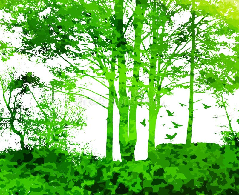 Silhouette Green Trees in the Forest. Vector Illustration Stock ...