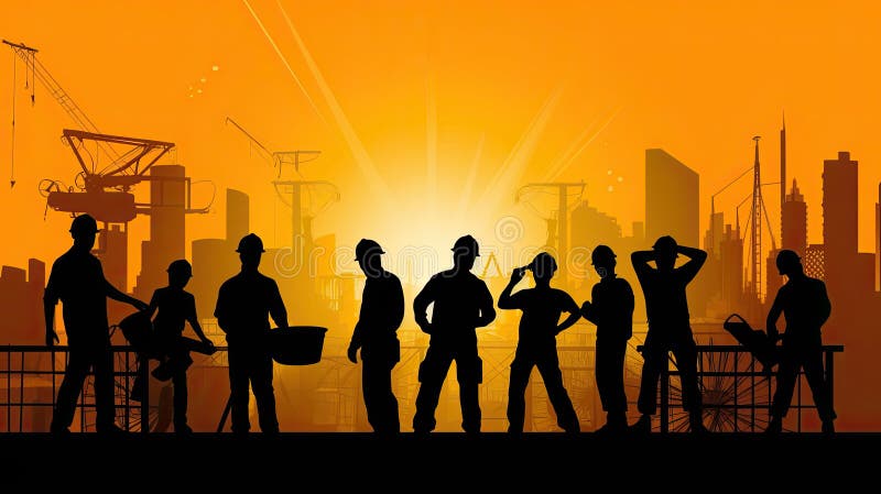 Silhouette of a Group of Construction Workers Doing Happy Work Poses ...