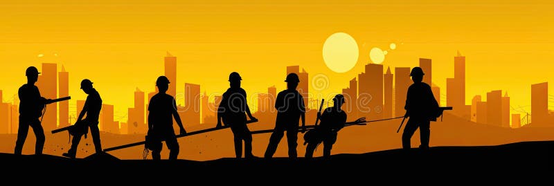 Silhouette of a Group of Construction Workers Doing Happy Work Poses ...