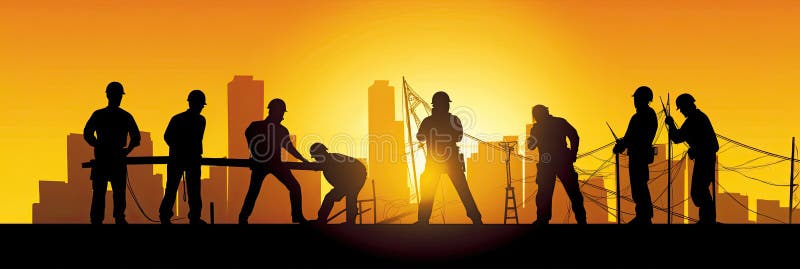 Silhouette of a Group of Construction Workers Doing Happy Work Poses ...