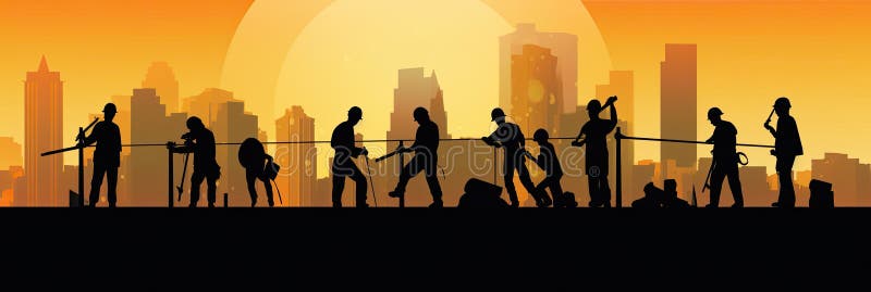 Silhouette of a Group of Construction Workers Doing Happy Work Poses ...