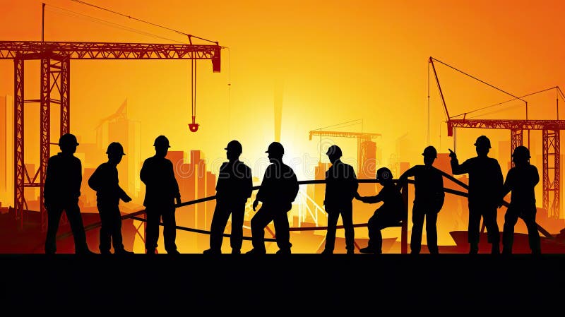 Silhouette of a Group of Construction Workers Doing Happy Work Poses ...