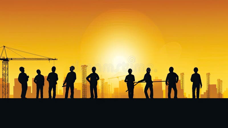 Silhouette of a Group of Construction Workers Doing Happy Work Poses ...