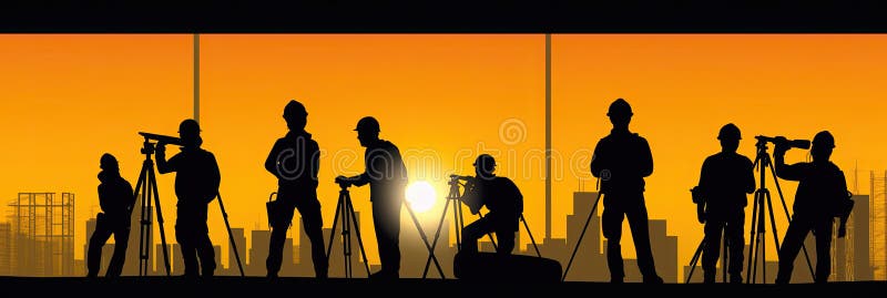 Silhouette of a Group of Construction Workers Doing Happy Work Poses ...