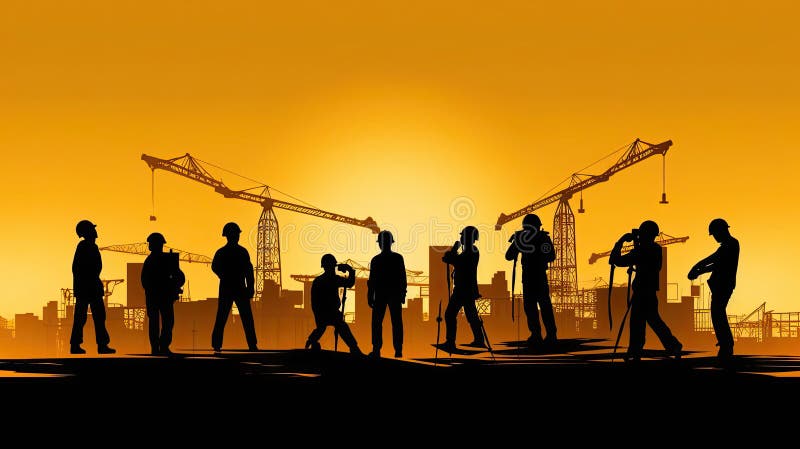 Silhouette of a Group of Construction Workers Doing Happy Work Poses ...