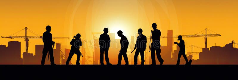 Silhouette of a Group of Construction Workers Doing Happy Work Poses ...