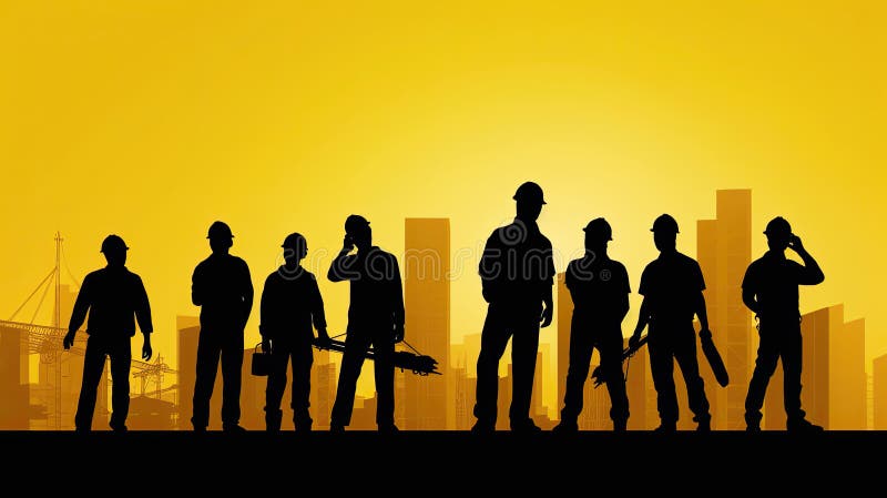 Silhouette of a Group of Construction Workers Doing Happy Work Poses ...