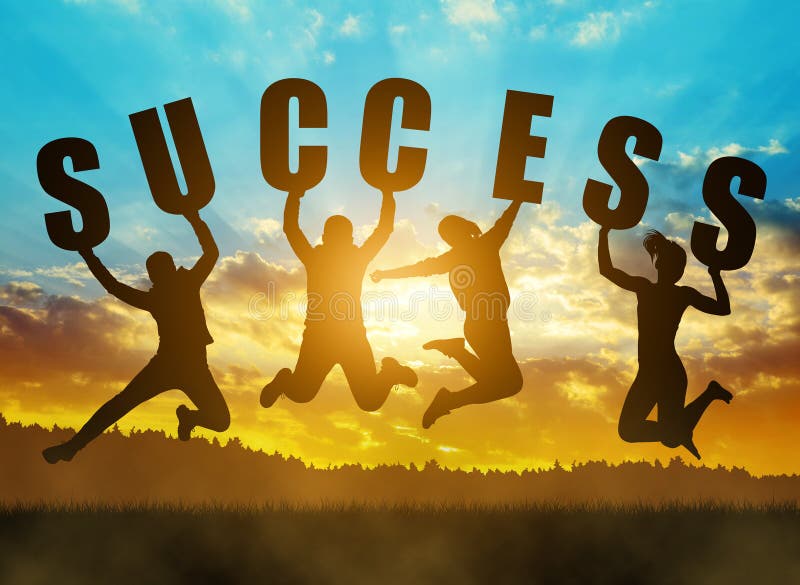 Silhouette Group of Happy People Jumping at Sunset. Stock Image - Image ...