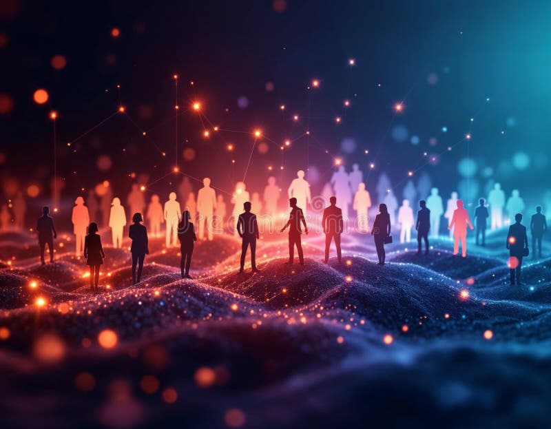 Silhouette of a Group of People Standing in Front of a Glowing Light ...