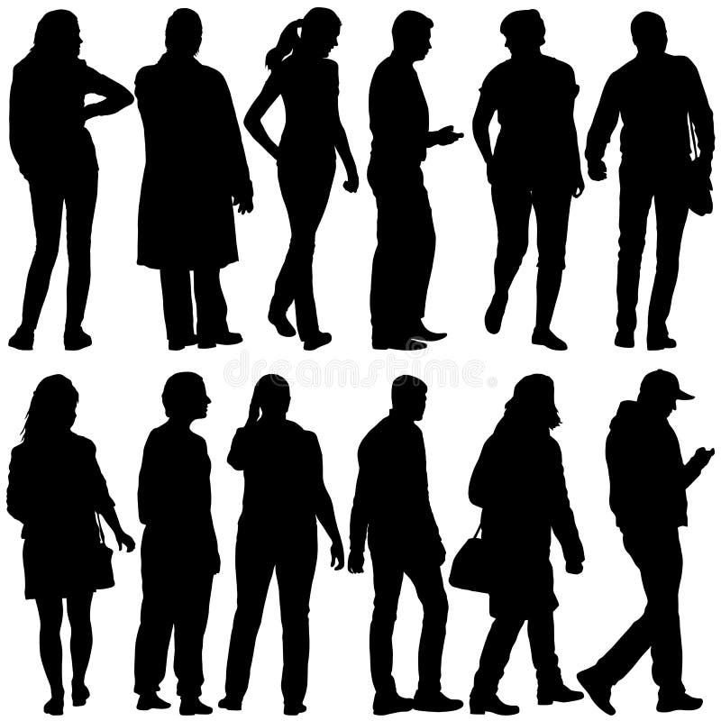 Silhouette Group of People Standing on White Background Stock Vector ...