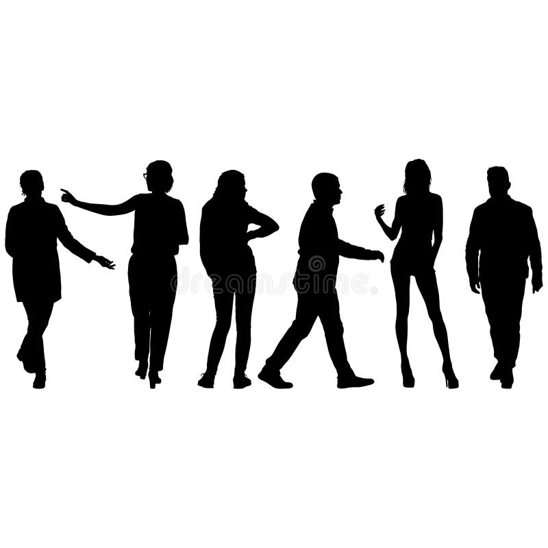 Silhouette Group of People Standing on White Background Stock Vector ...