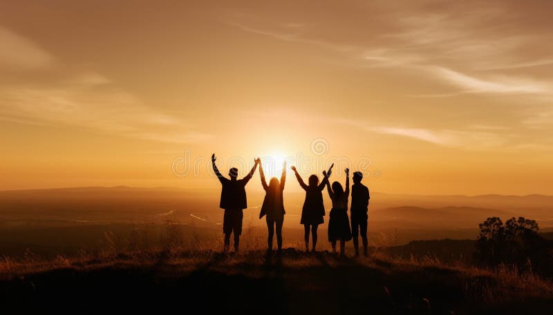 Silhouette of a Group of People at Sunset Silhouette of a Group of ...