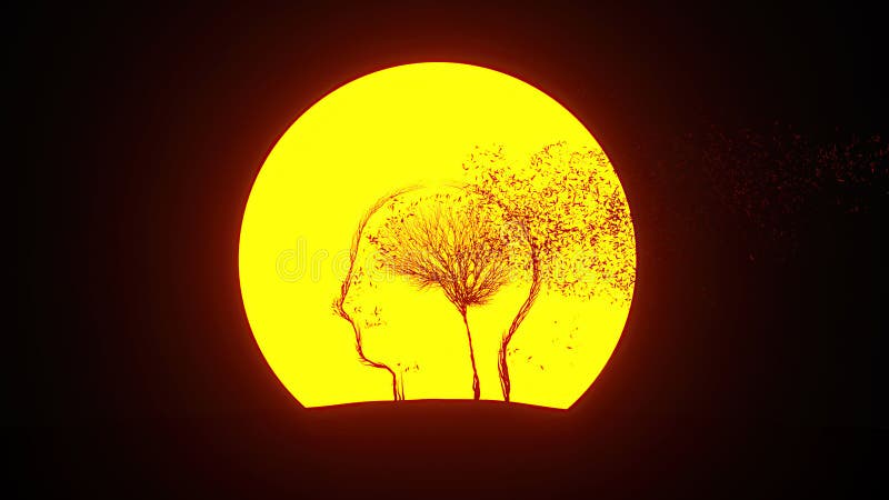 Silhouette of Growing Tree in a Shape of Human Brain Inside a Head. Eco ...