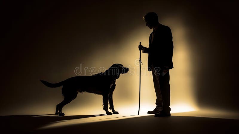 Silhouette of a Guide Dog with Blind Man. Golden, Labrador, Guide Dog ...