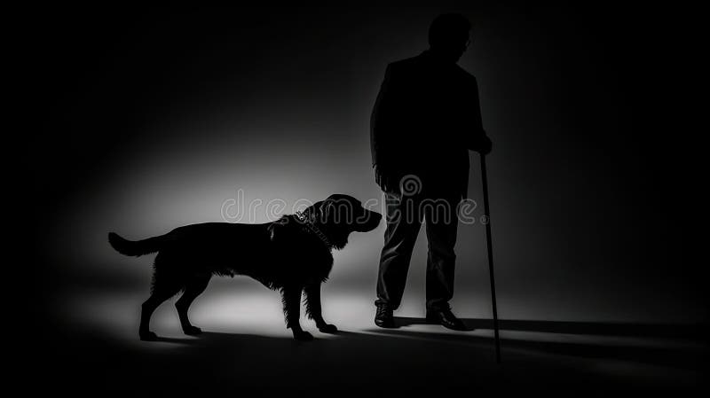 Silhouette of a Guide Dog with Blind Man. Golden, Labrador, Guide Dog ...