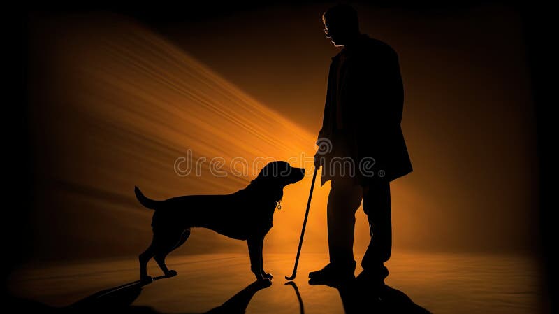 Silhouette of a Guide Dog with Blind Man. Golden, Labrador, Guide Dog ...