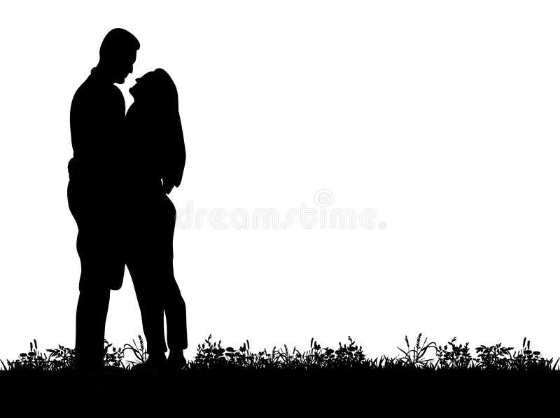 Silhouette of Guy and Girl Hugging in Nature Stock Illustration ...