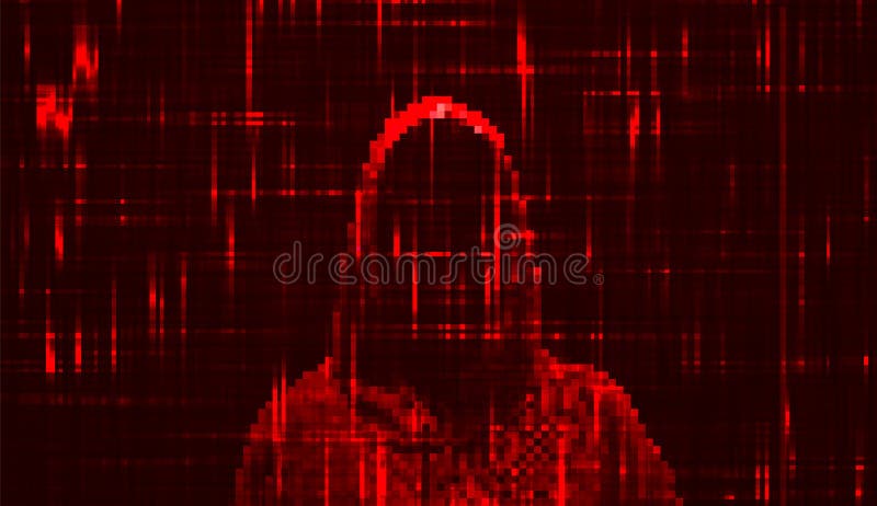 Silhouette Of A Hacker On A Background With Binary Code And Lights Hacking Of A Computer System