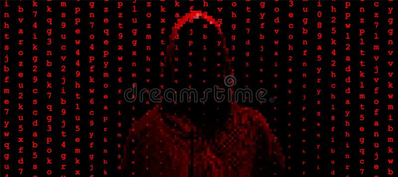 Silhouette Of A Hacker On A Background With Binary Code And Lights Hacking Of A Computer System