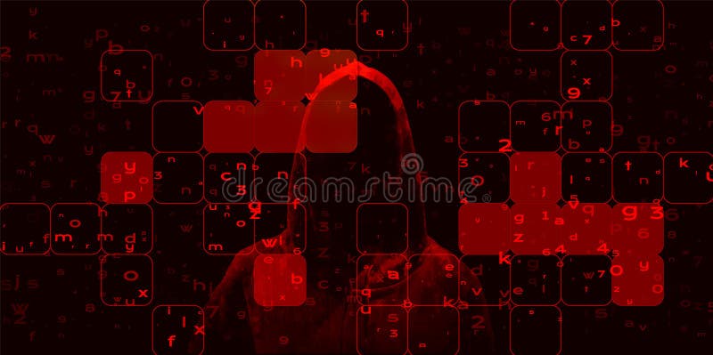 Silhouette Of A Hacker On A Background With Binary Code And Lights Hacking Of A Computer System