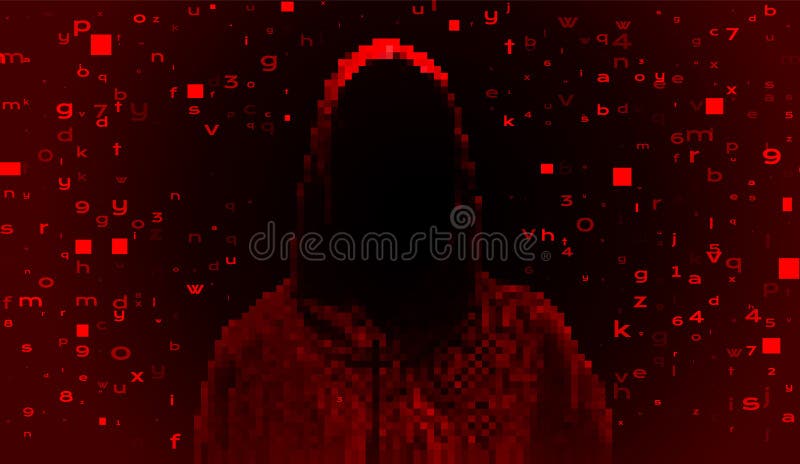 Silhouette Of A Hacker On A Background With Binary Code And Lights Hacking Of A Computer System