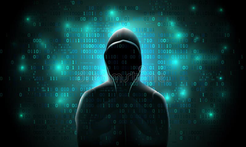 Computer Hacker In Matrix Cybercrime Concept With Binary Code Web Background Stock Vector