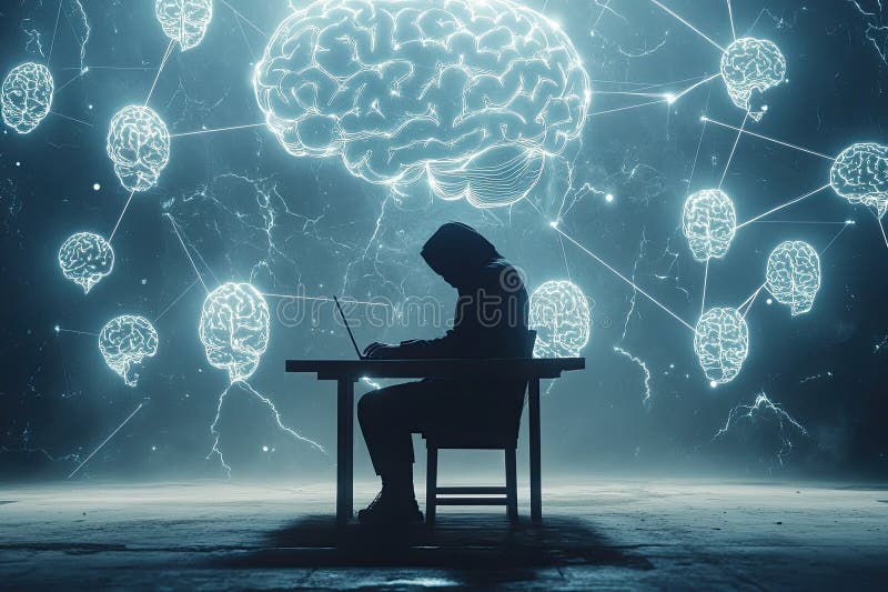 AI Brain Network Hacker stock image. Image of information - 384386809