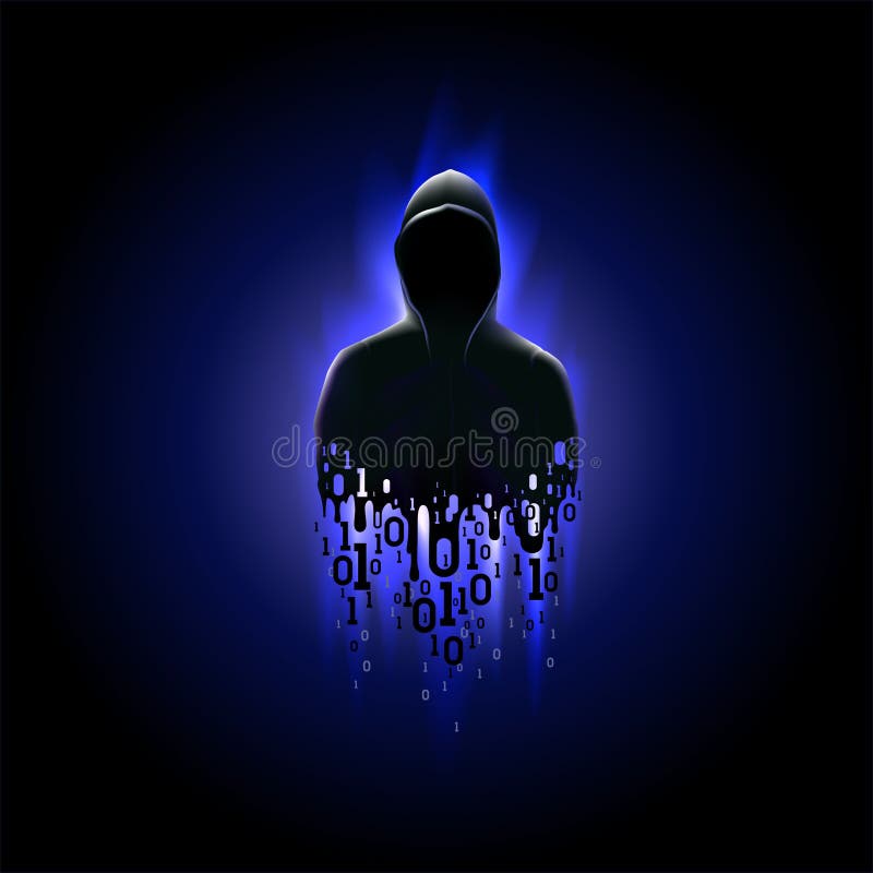 Silhouette Of A Hacker With Binary Code On A Green Background Hacking Of A Computer System