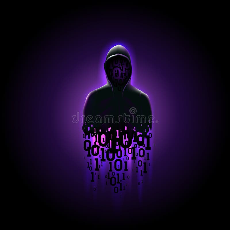 Silhouette Of A Hacker With Binary Code On A Green Background Hacking Of A Computer System