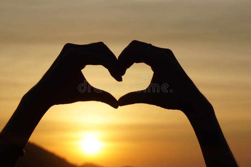 Silhouette Hand Gesture Feeling Love during Sunset Stock Image - Image ...