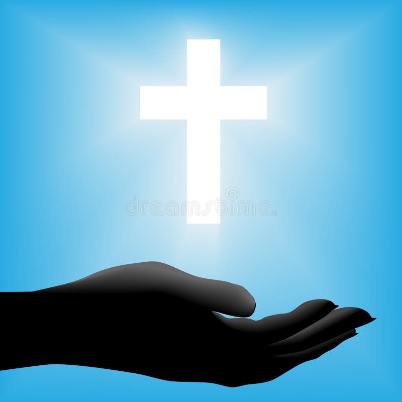 Silhouette Hand Held Out Radiant Cross Stock Vector - Illustration of ...