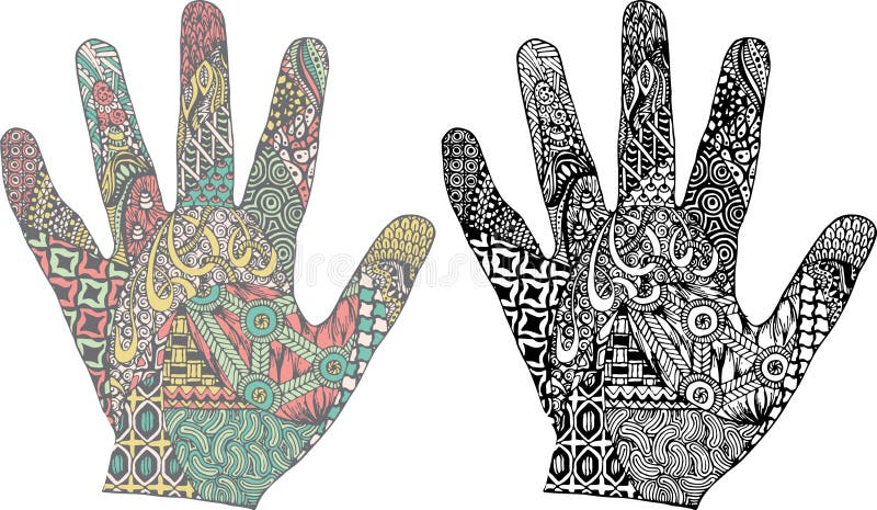 Silhouette Hand with Patterns Stock Vector - Illustration of hand ...