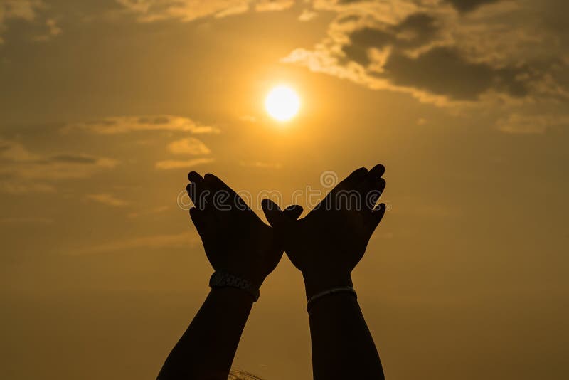 Silhouette Hand People Resemble Bird Flying in the Sunset Stock Photo ...