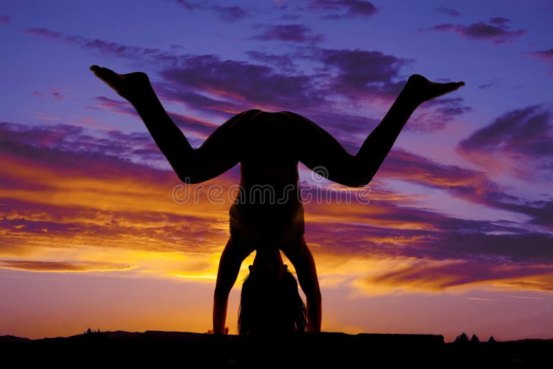 Silhouette Hand Stand Legs Knees Bent Stock Photo - Image of figure ...