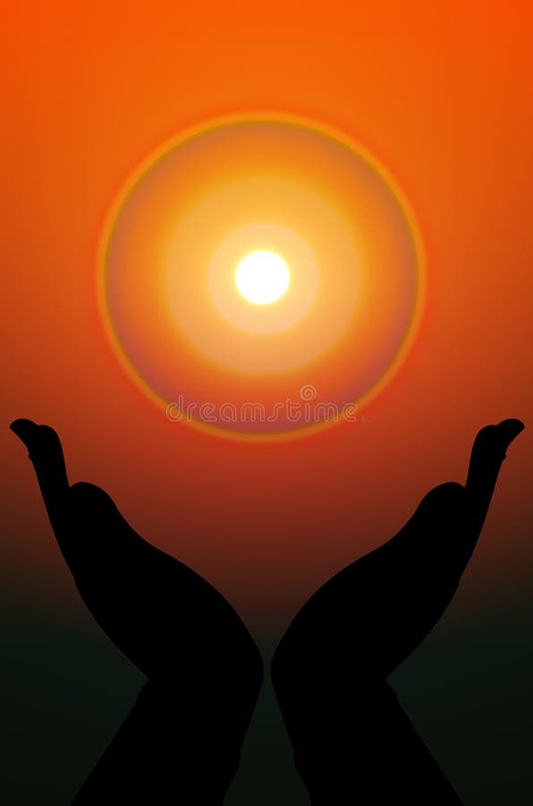 Silhouette of Hand and Sun in Twilight Light. Stock Image - Image of ...
