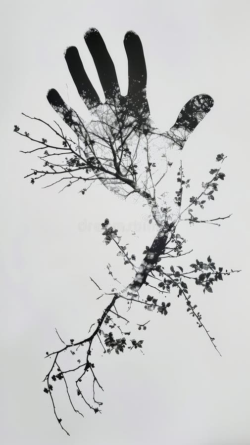Silhouette Hand Tree Branches Double Exposure Effect Stock Photos ...