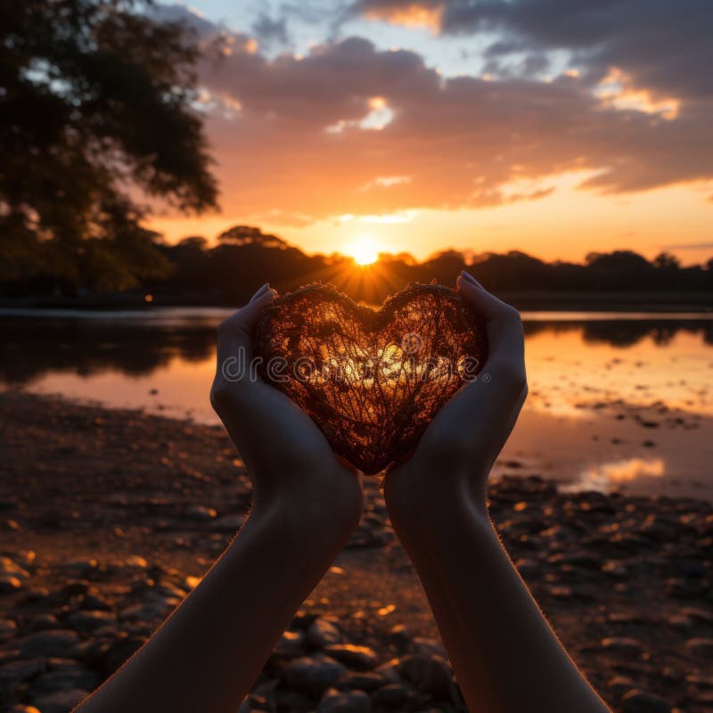 Silhouette of Hands Forming Heart Shape with Sunset Backround Stock ...