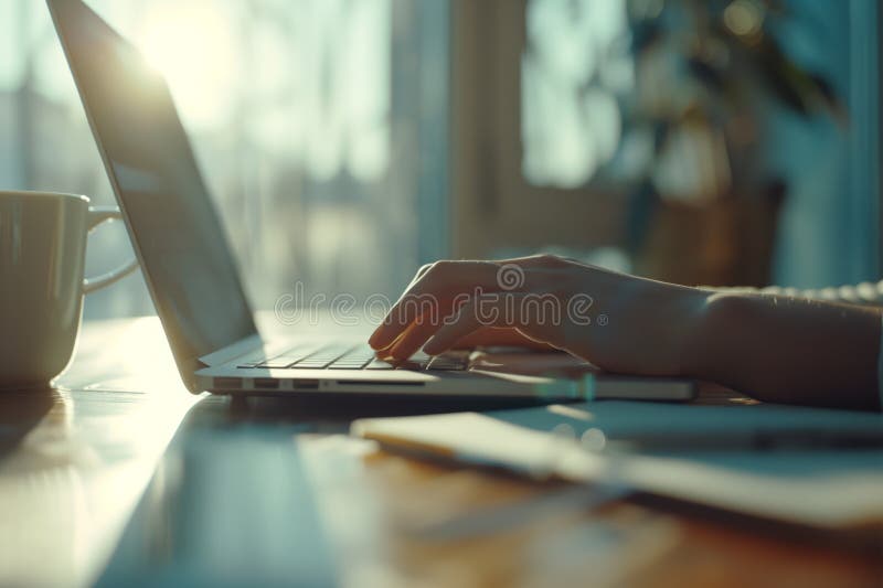 Silhouette of Hands Typing on Laptop Keyboard Stock Photo - Image of ...