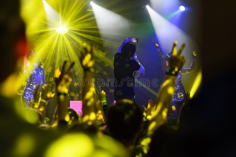 Silhouette of Hands Up at the Concert Stock Image - Image of festival ...