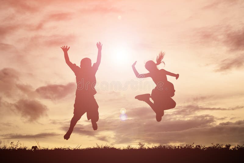 Silhouette happy children stock image. Image of children - 74897529