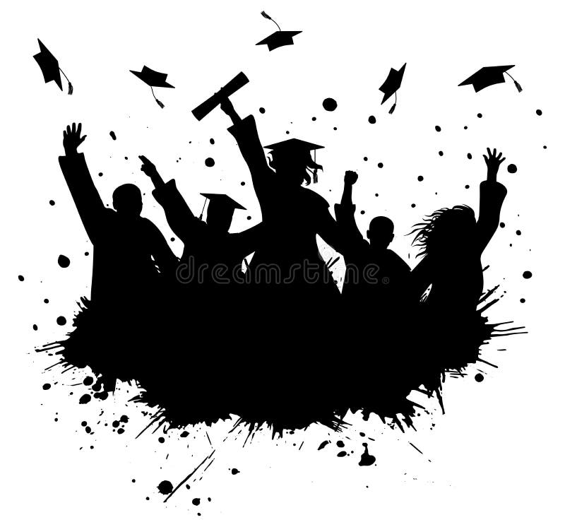 Silhouette of Happy Graduate Students with Graduating Caps and Grunge ...