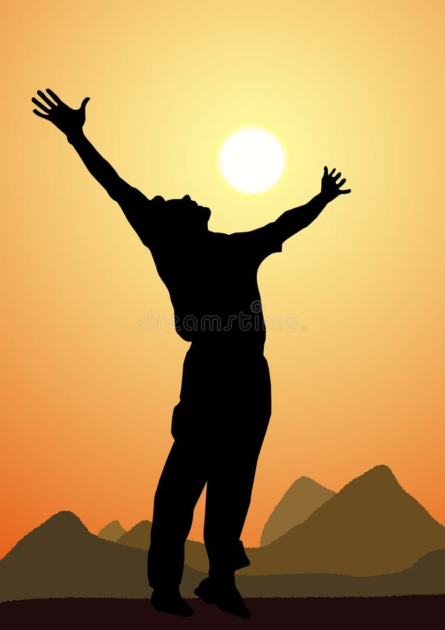 Silhouette of a Happy Man ,sunset Stock Vector - Illustration of dusk ...