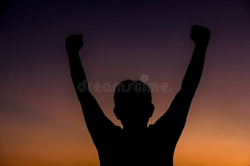 Silhouette of Happy Victory Man Stock Photo - Image of sunrise, active ...