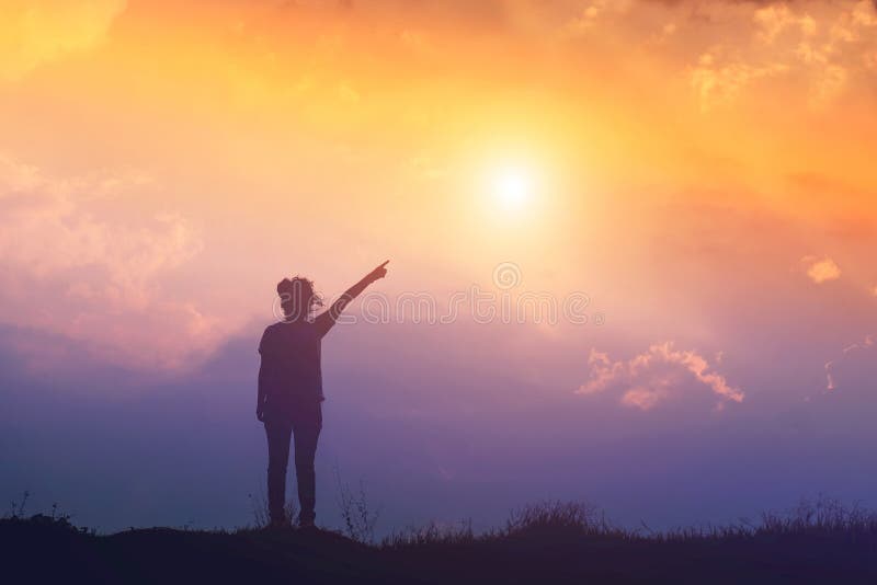 Silhouette of a Happy Woman and Sunset Time Stock Photo - Image of life ...