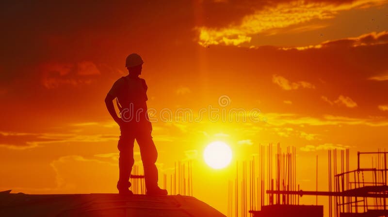 A Silhouette of a Hardworking Construction Worker is Highlighted ...