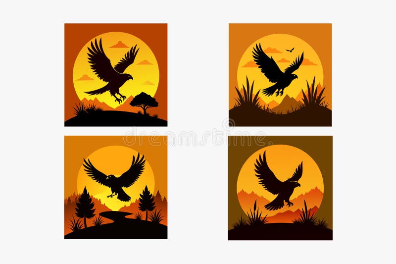 Silhouette of Hawk Swooping Down in Field during Golden Hour. Stock ...