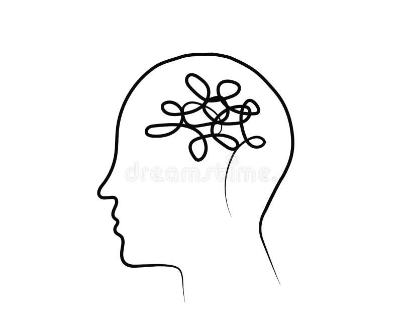 Silhouette of the Head and Brain on a White Background. Thoughts are ...