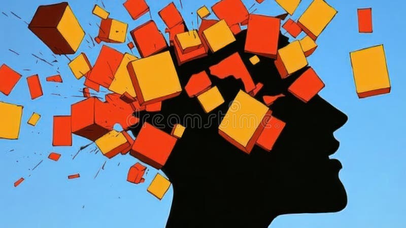 Abstract Head Exploding into Colorful Cubes, Mind Explosion Concept ...