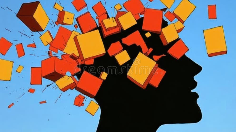 Abstract Head Exploding into Colorful Cubes, Mind Explosion Concept ...